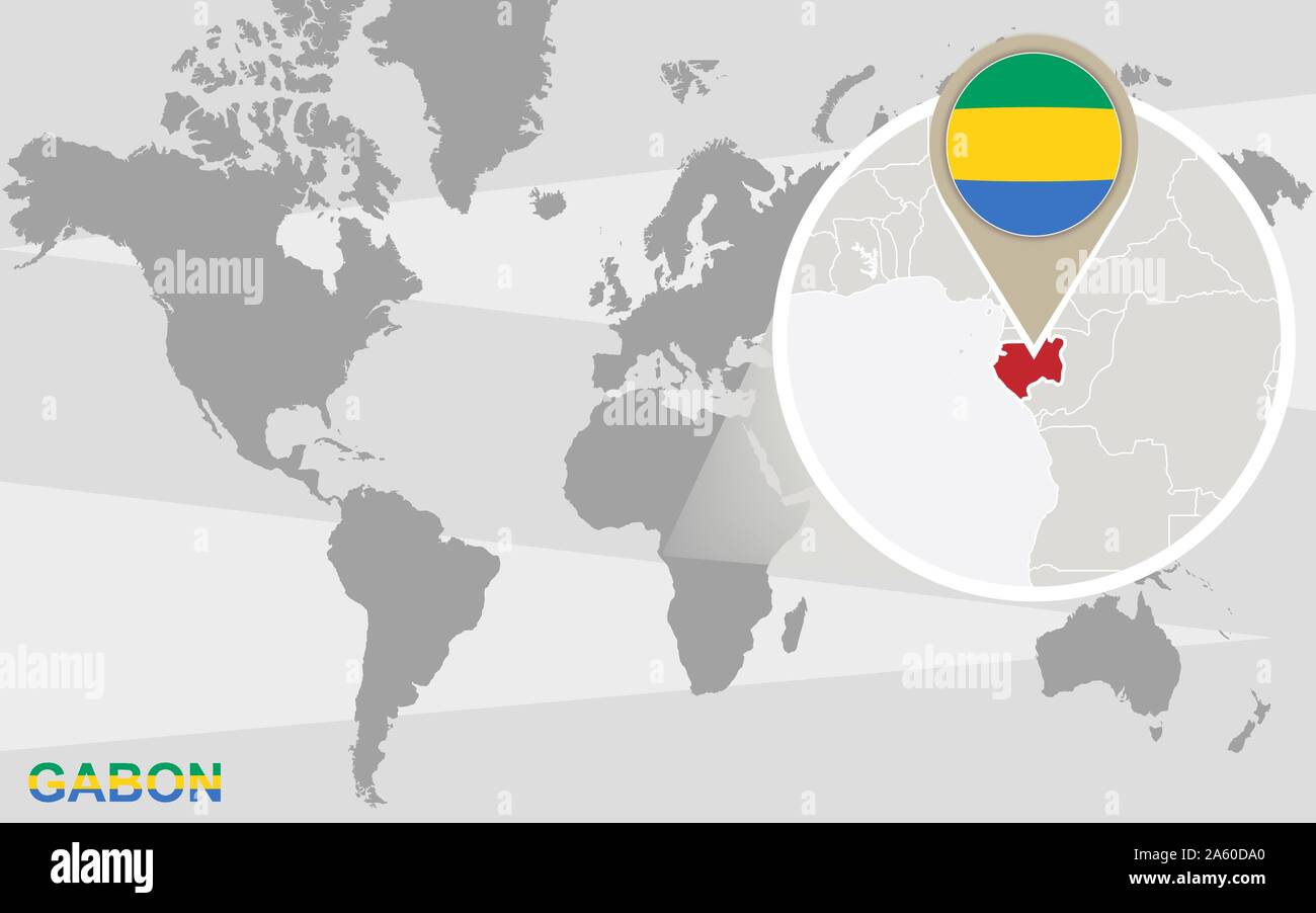 World map with magnified Gabon. Gabon flag and map Stock Vector Image ...