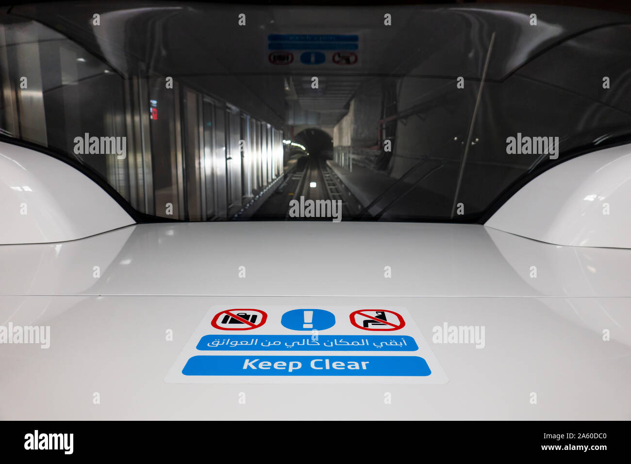 The front window view of a driverless Doha Metro train as it pulls into ...