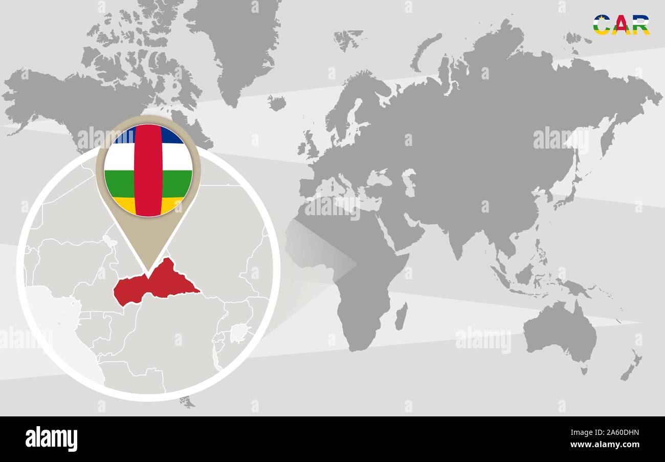 World map with magnified CAR. CAR flag and map Stock Vector Image & Art ...