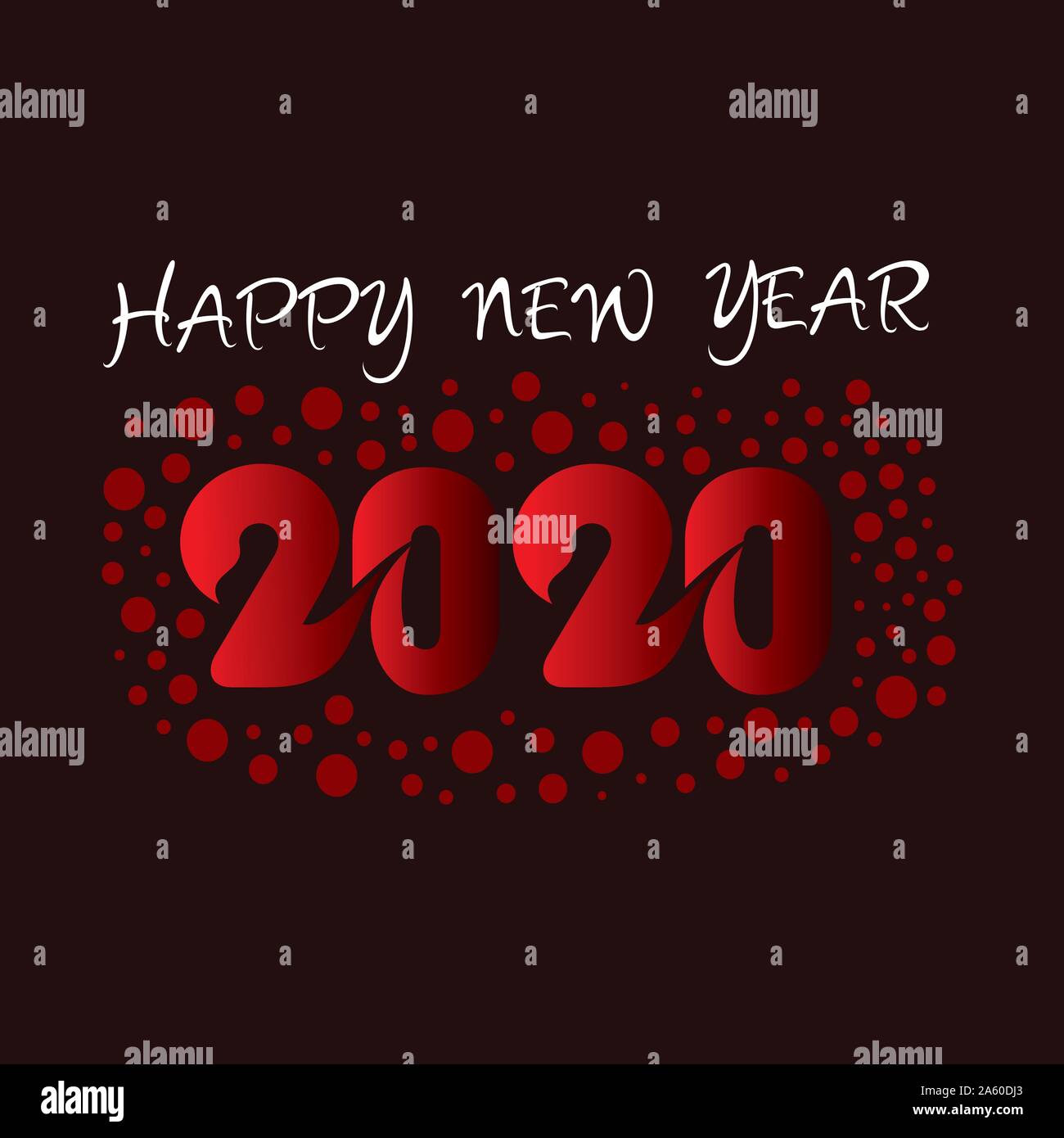 Happy new year 2020 card design, using red color font with dot ...