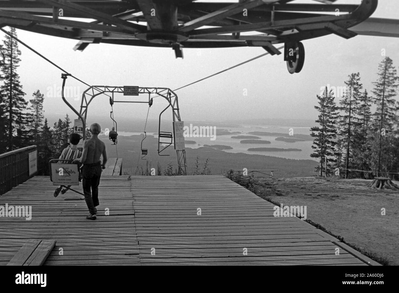 Skilift am Gesundaberget, Sollerön, Schweden, 1969. Ski lift at ...