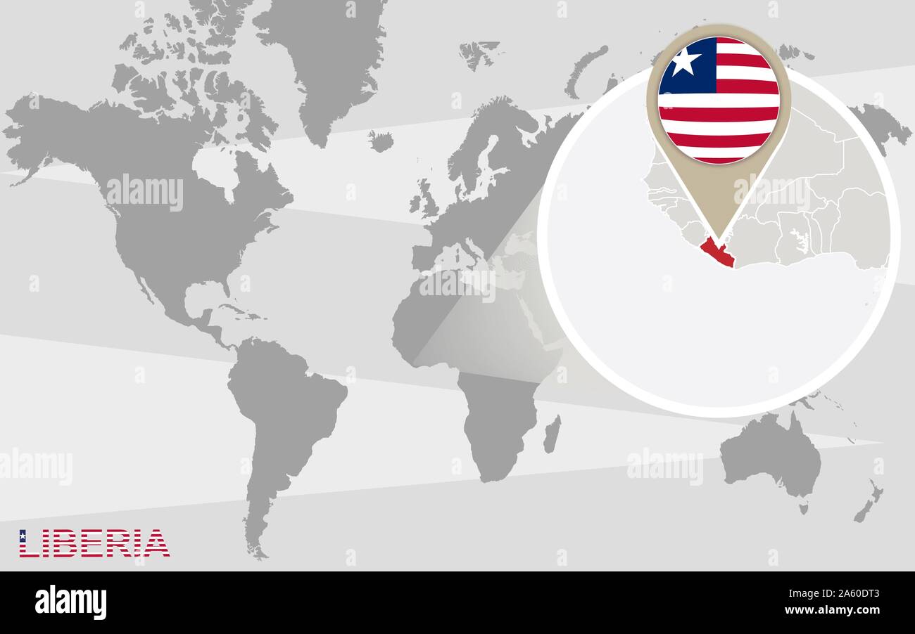 World map with magnified Liberia. Liberia flag and map Stock Vector ...