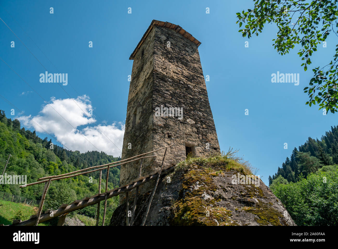 The medieval Svan Love Tower on Enguri river, Kala village, Samegrelo ...
