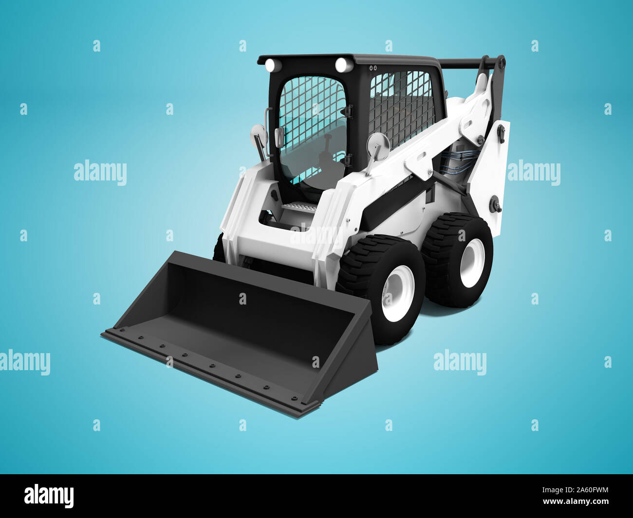 White loader with territory cleaning scoop 3d render on blue background ...