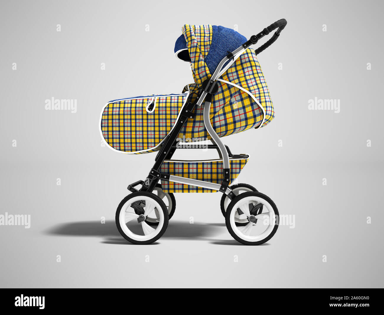 Modern stroller with cloth for walking in the winter 3d render on gray ...