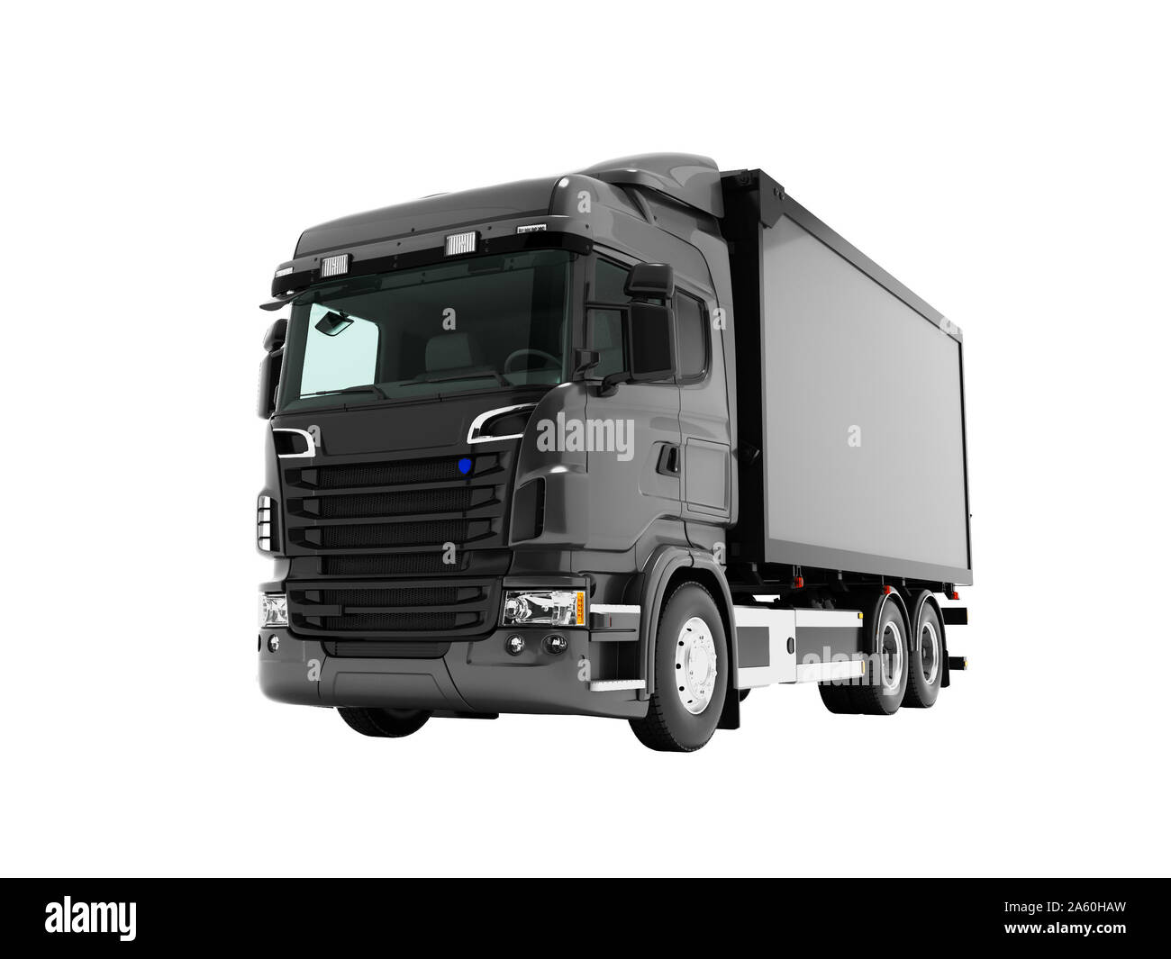 Gray truck with gray trailer front view 3d render on white background ...