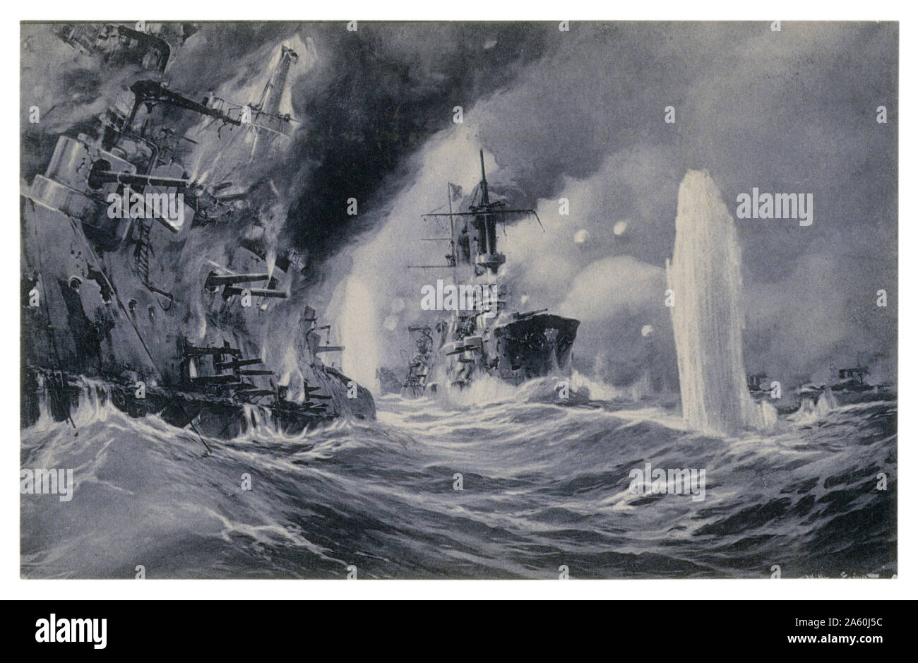 German historical postcard: German fleet is firing at a Russian ...