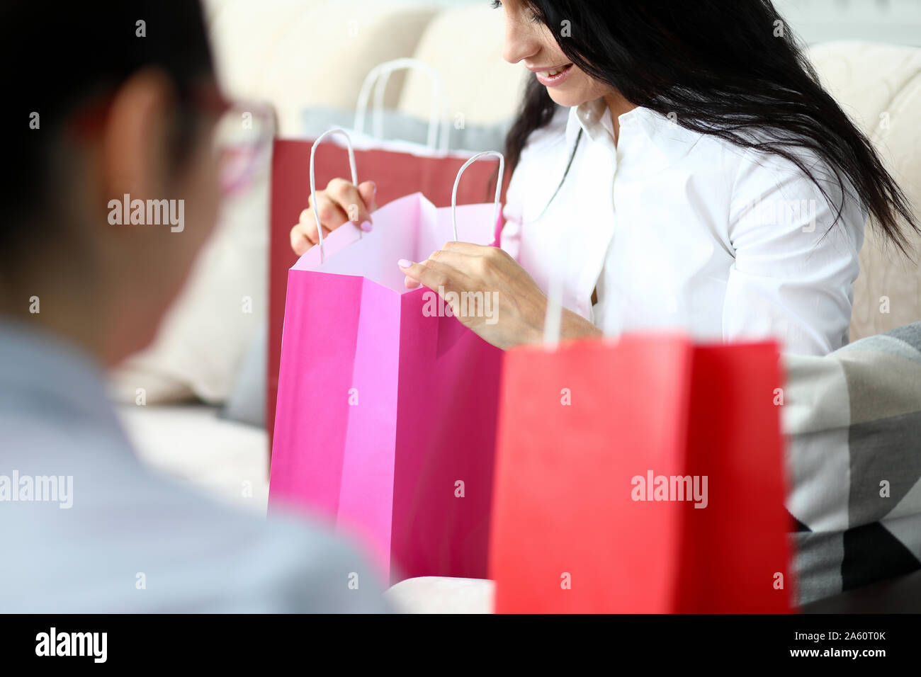 Cute business workers in office Stock Photo - Alamy