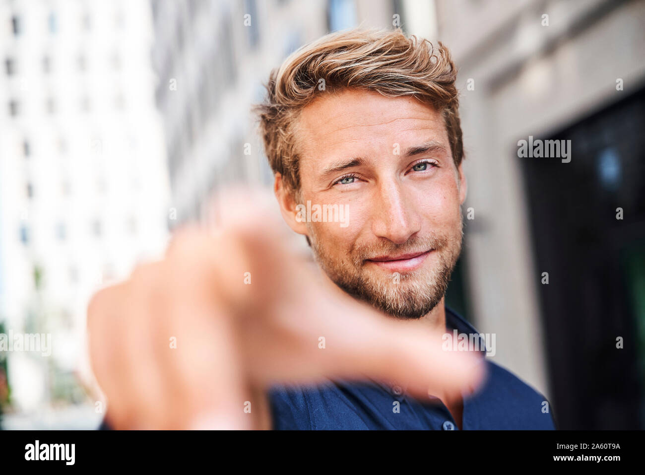 Finger pointing up man hi-res stock photography and images - Alamy
