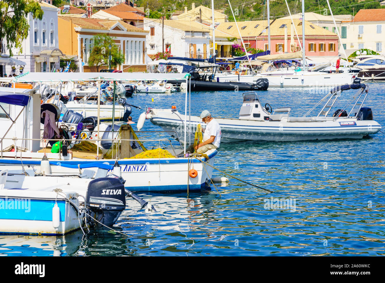 The pretty town of Gaios, the main port and harbour on the island ...