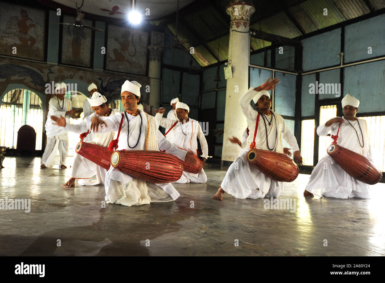 Bhokots (monks), performing the Sattriya Nritya, monastery dance of prayer, Majuli Island, Assam ...