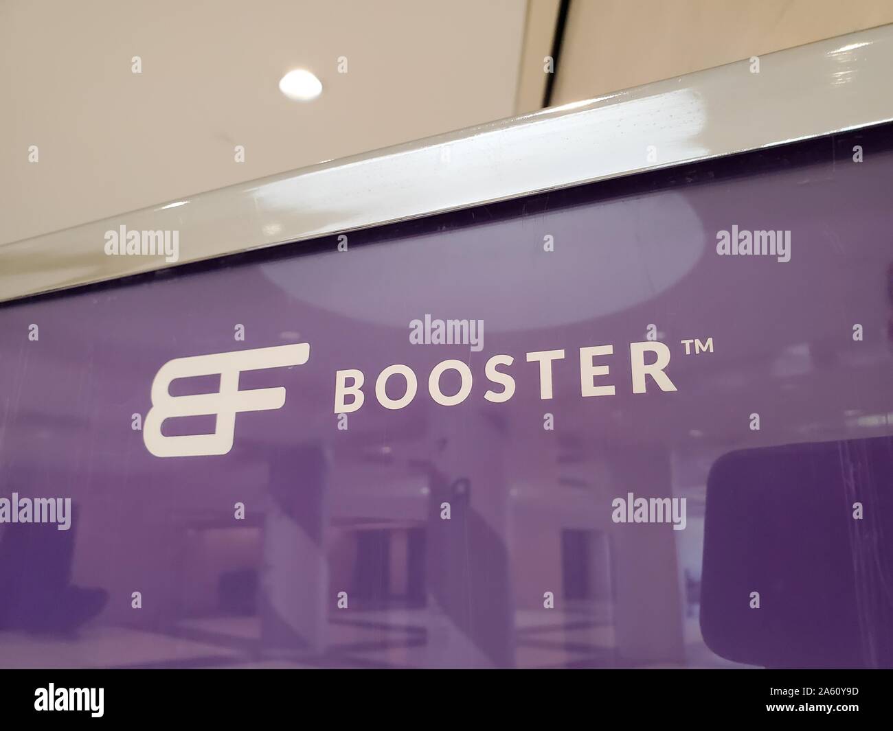 Close-up of logo for Booster, a startup delivering gasoline to cars ...