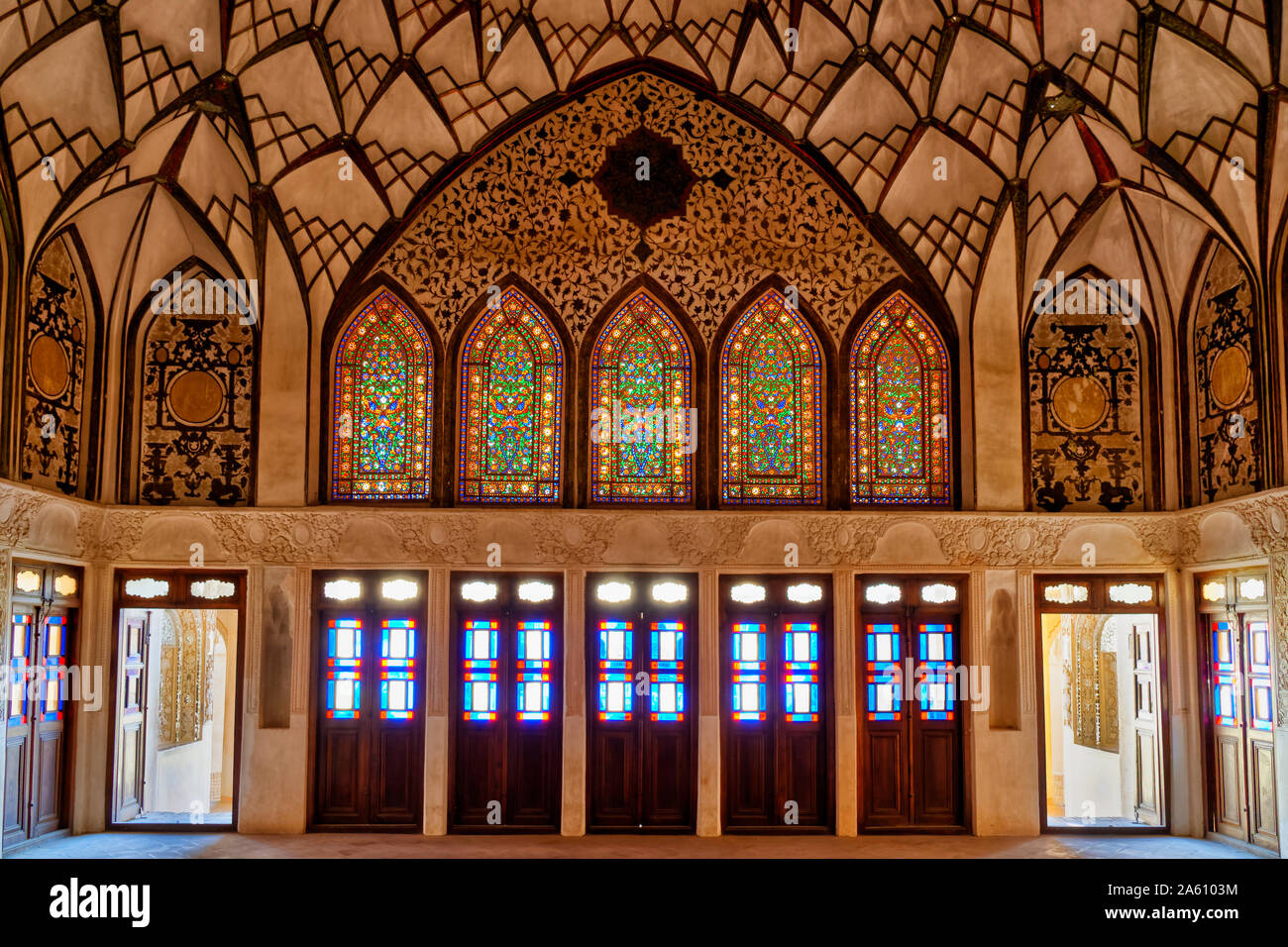 Tabatabai House, stained-glass windows, Kashan, Isfahan Province ...