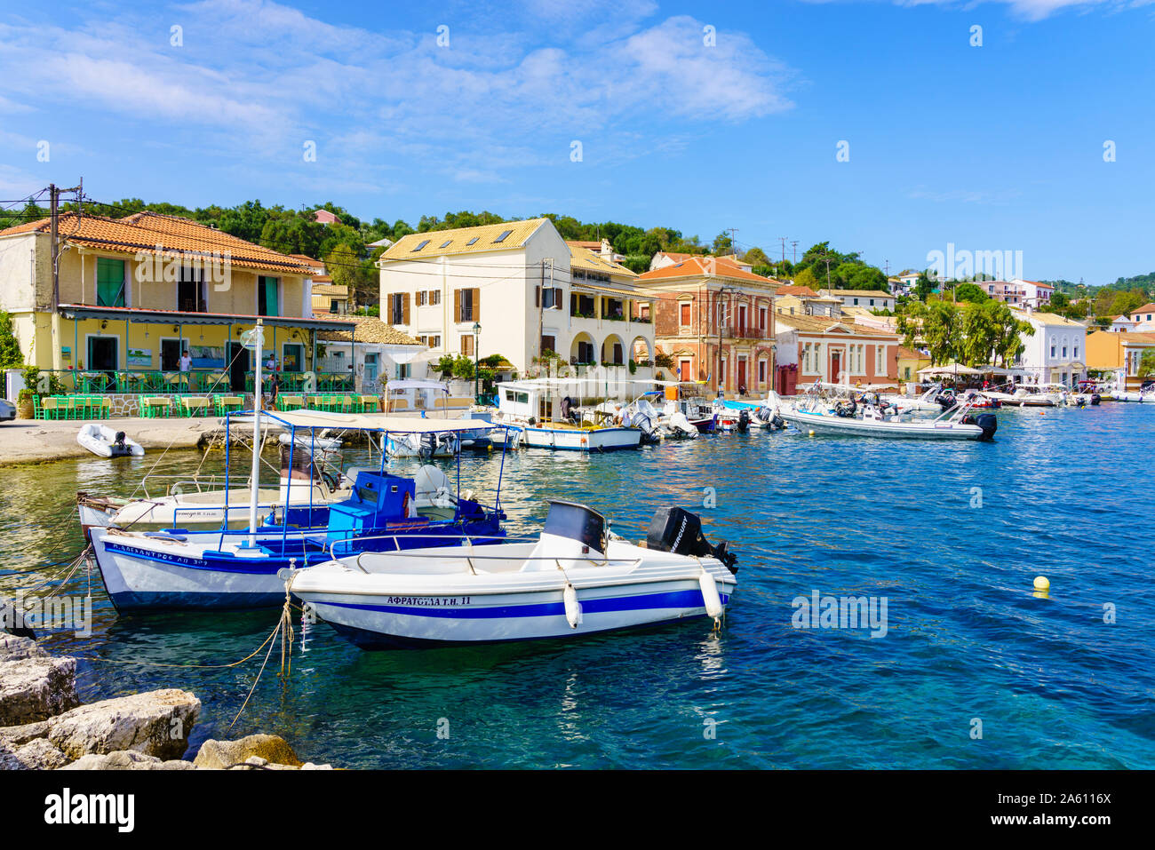 The pretty town of Gaios, the main port and harbour on the island ...