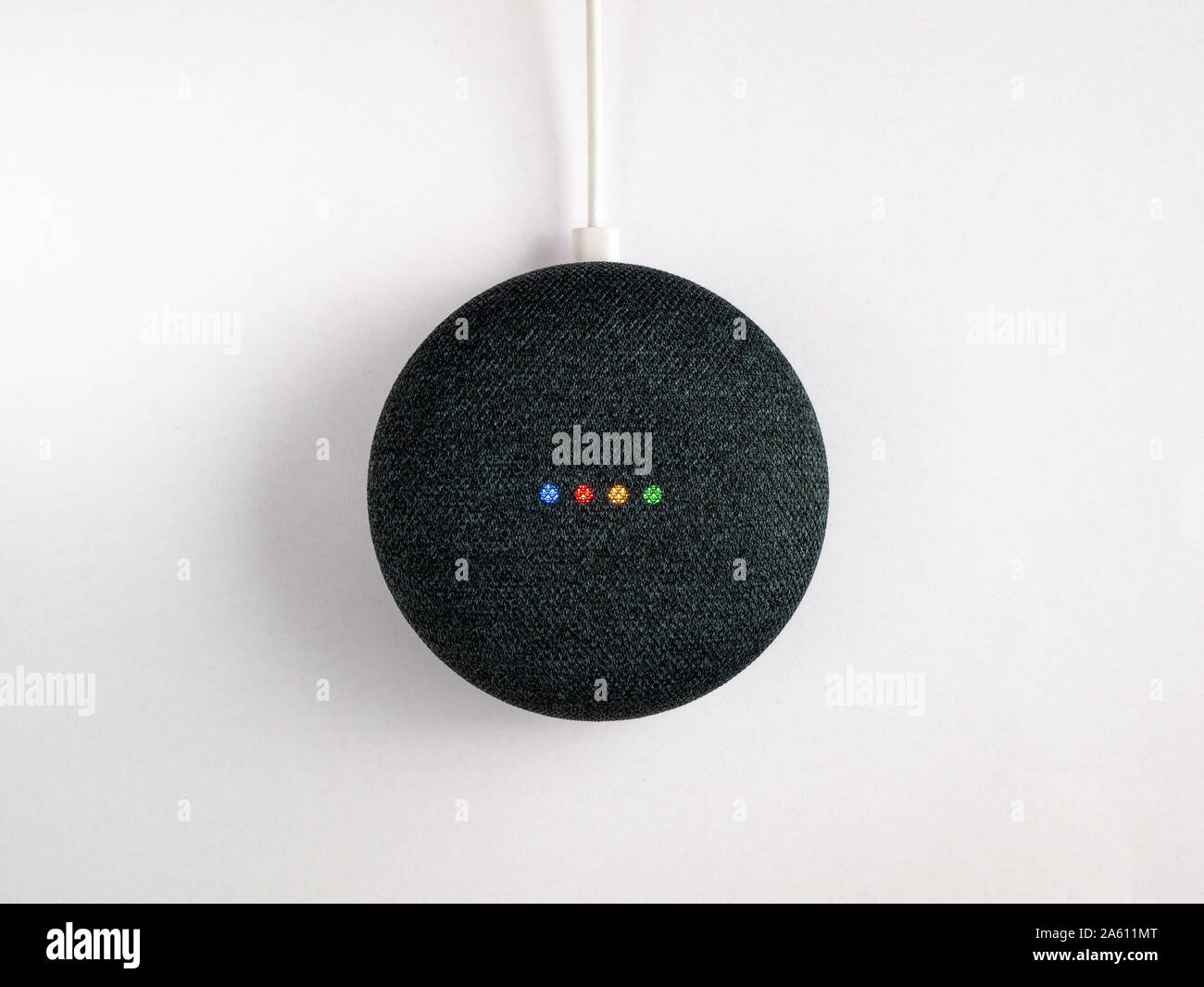 smart home speaker device voice activated illuminated on white ...