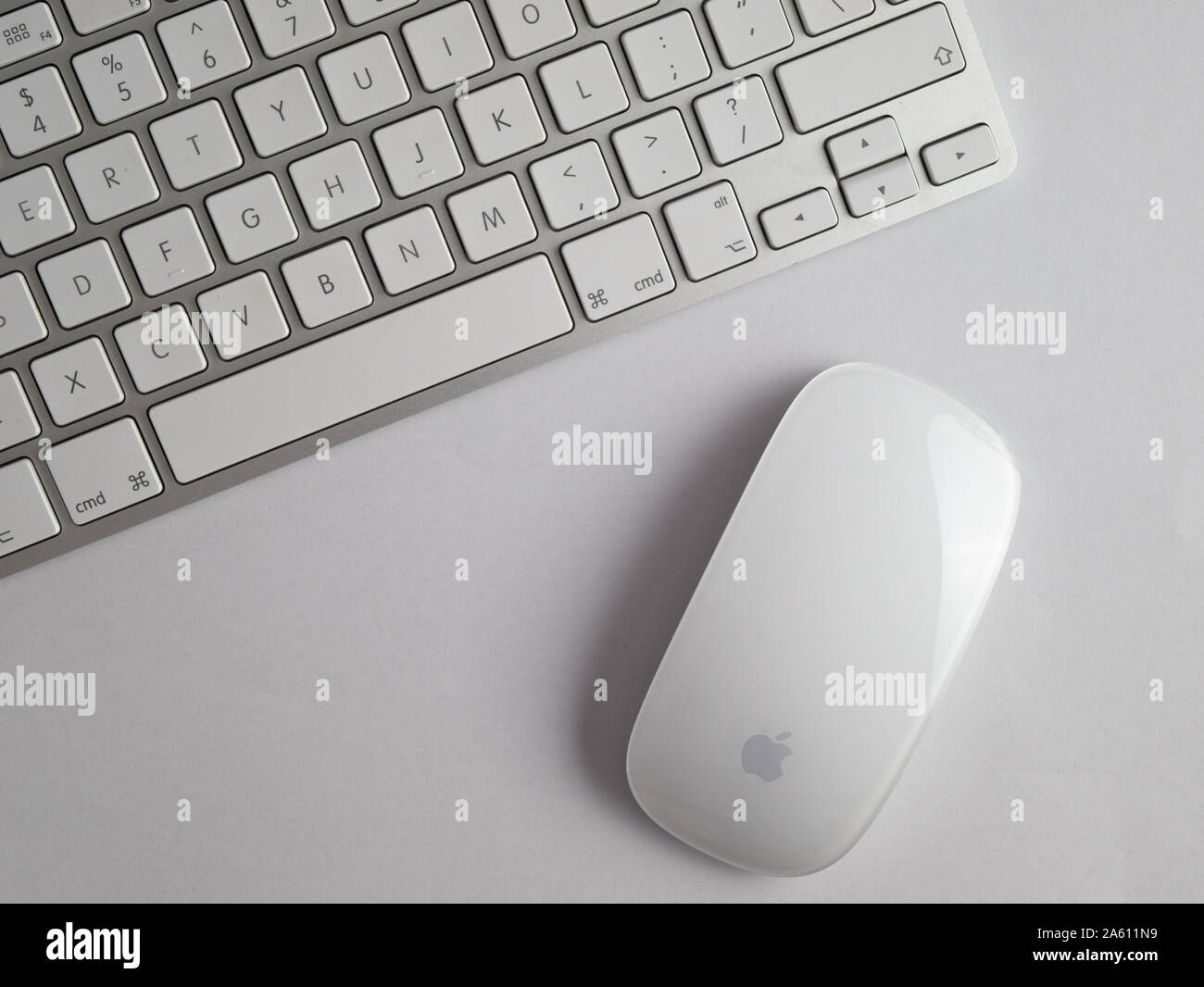 UK, October 2019: Apple mac mouse and wireless keyboard on white ...