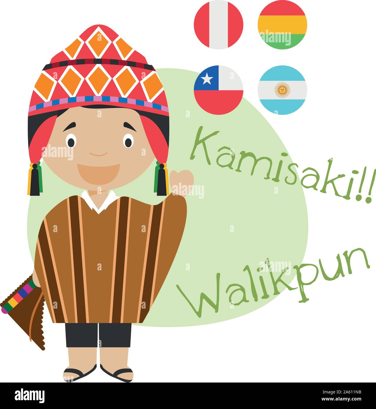 Vector illustration of cartoon character saying hello and welcome in ...