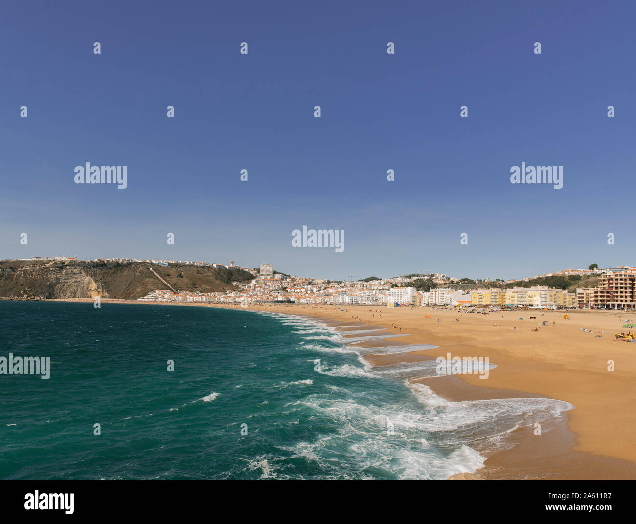 View of the beach, Nazare, Portugal Stock Photo - Alamy