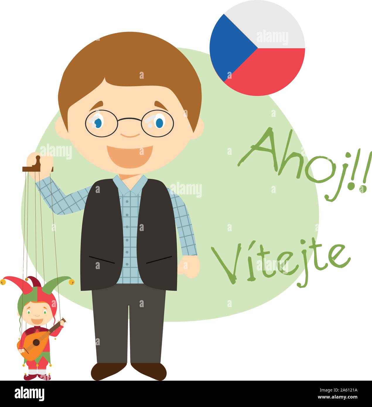 Vector illustration of cartoon character saying hello and welcome in ...