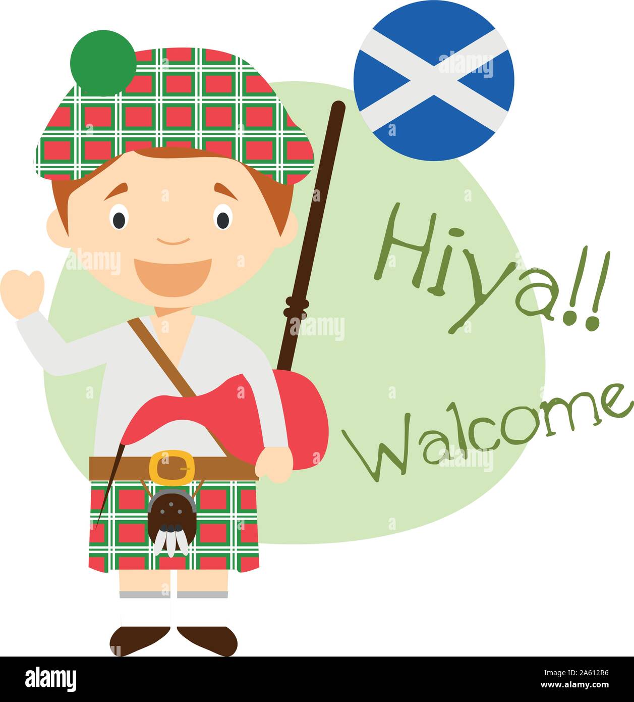 Vector illustration of cartoon character saying hello and welcome in ...