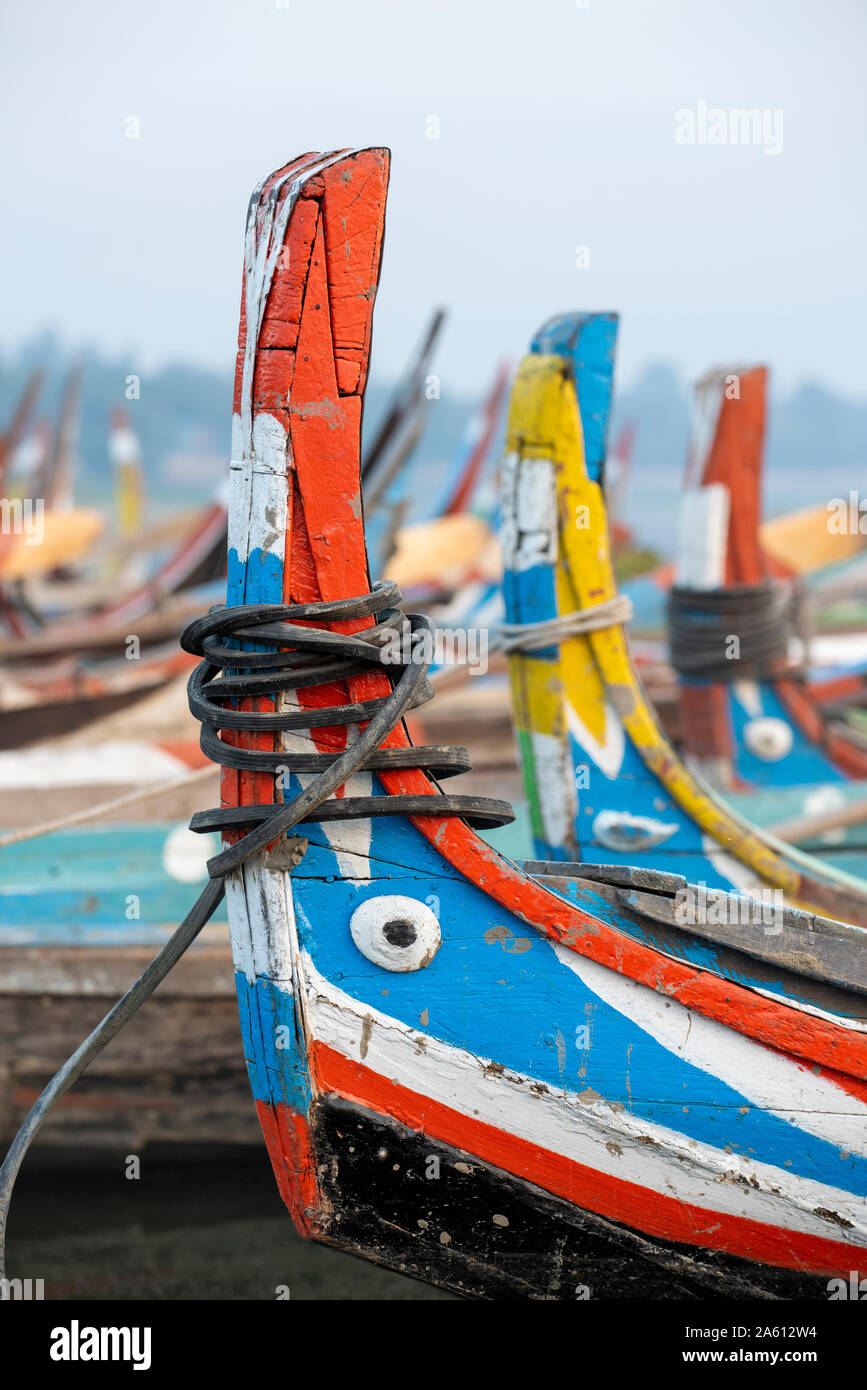 Tourist boats on Lake Taungthaman, Amarapura, Myanmar (Burma), Asia ...