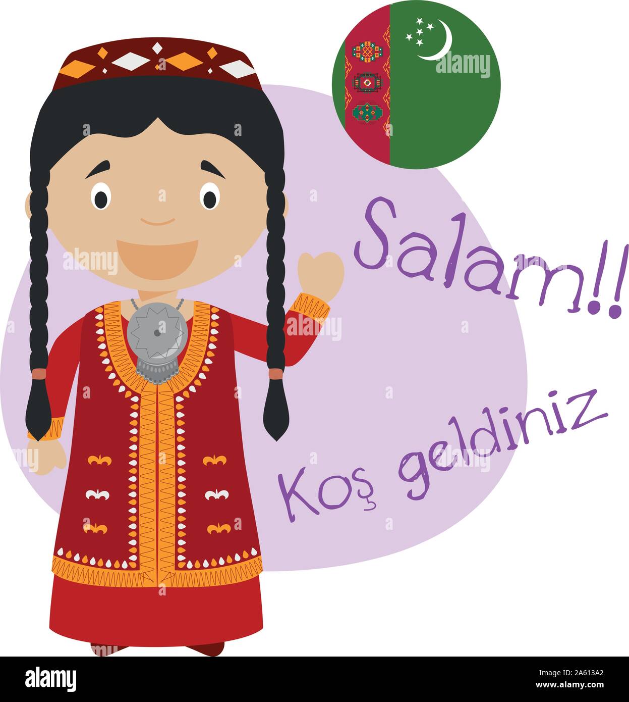 Vector illustration of cartoon character saying hello and welcome in ...