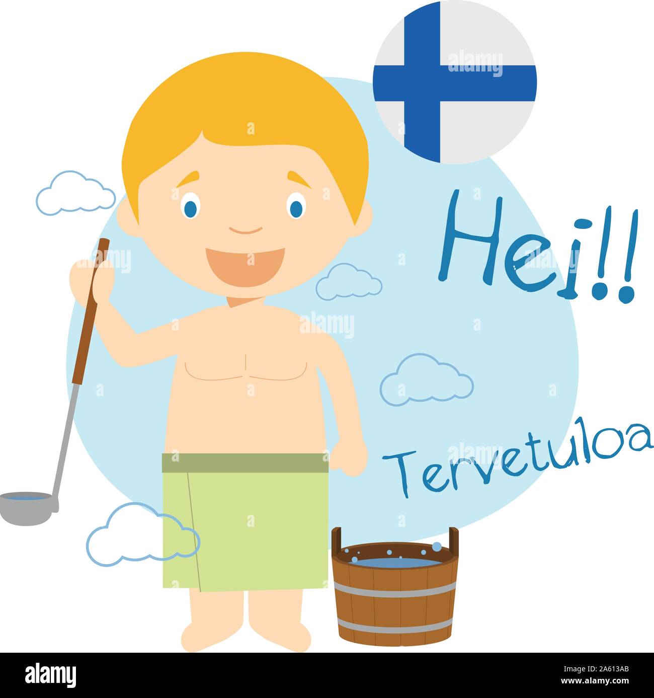 Vector illustration of cartoon character saying hello and welcome in ...