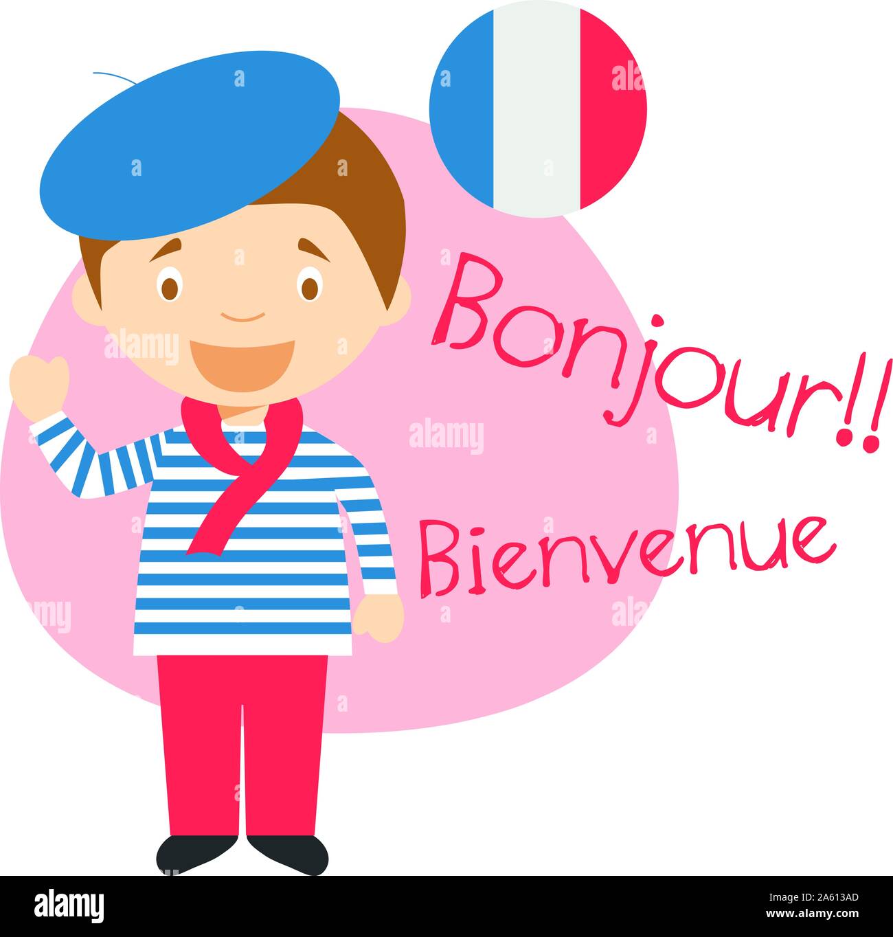 Vector illustration of cartoon characters saying hello and welcome in ...