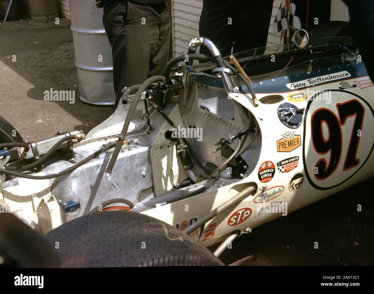 Close-up of a partially disassembled Indy 500 race car with the ...