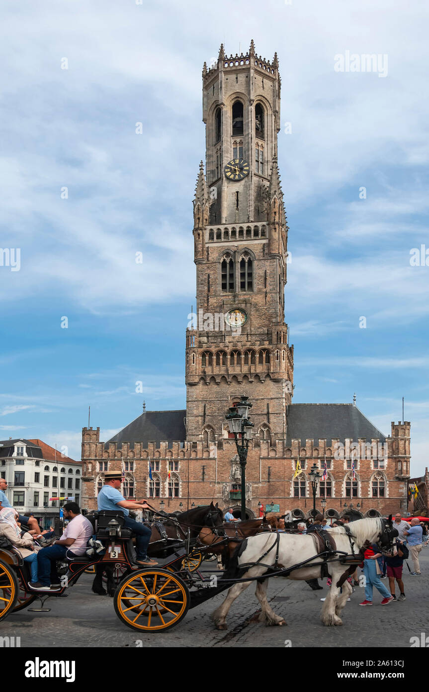 Belfry, 13th century Medieval, Market Square, Horse drawn carriage ...
