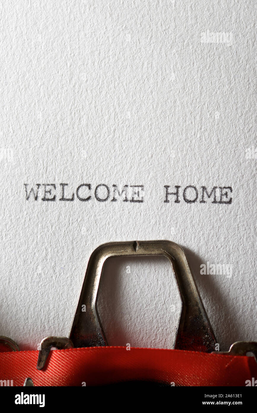 The sentence, Welcome Home, written with a typewriter Stock Photo - Alamy