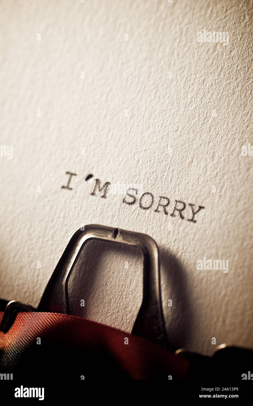 The sentence, Y´m sorry, written with a typewriter Stock Photo - Alamy