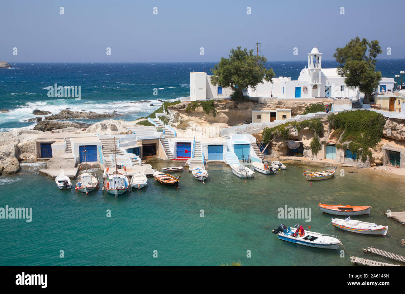 Harbor, Mandrakia Village, Milos Island, Cyclades Group, Greek Islands ...