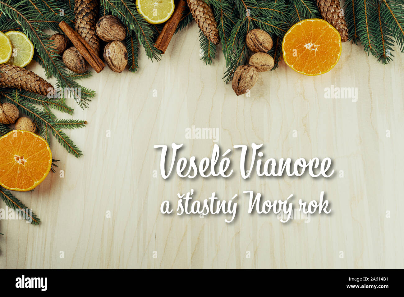 Vesele Vianoce a stastny Novy rok, Christmas postcard Stock Photo - Alamy