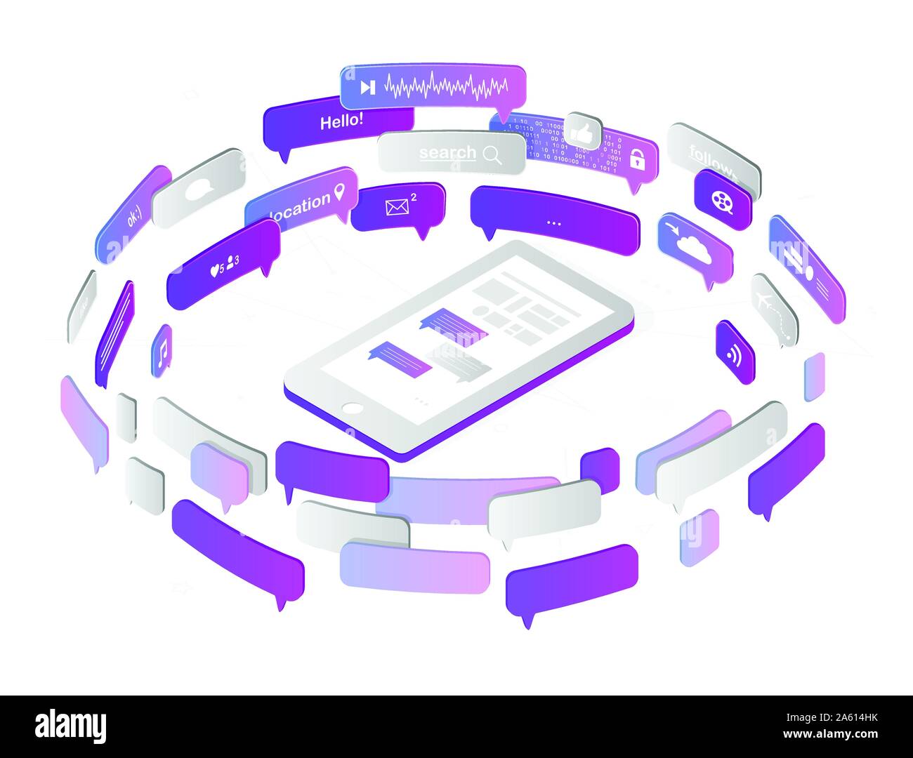 Social media isometric concept. Smartphone for sending posts and ...