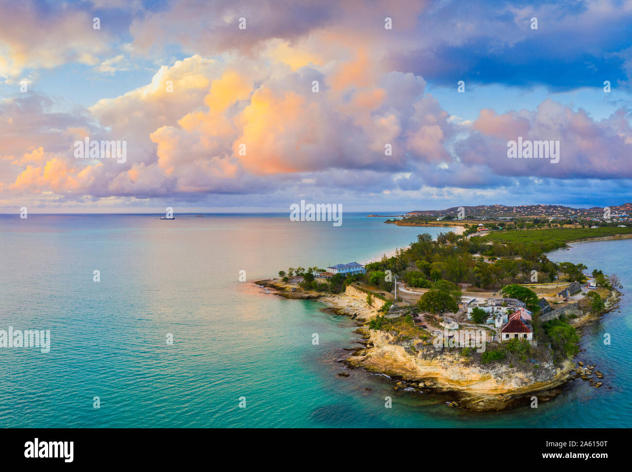 Aerial panoramic by drone of Fort James, St. John's, Antigua, Leeward ...