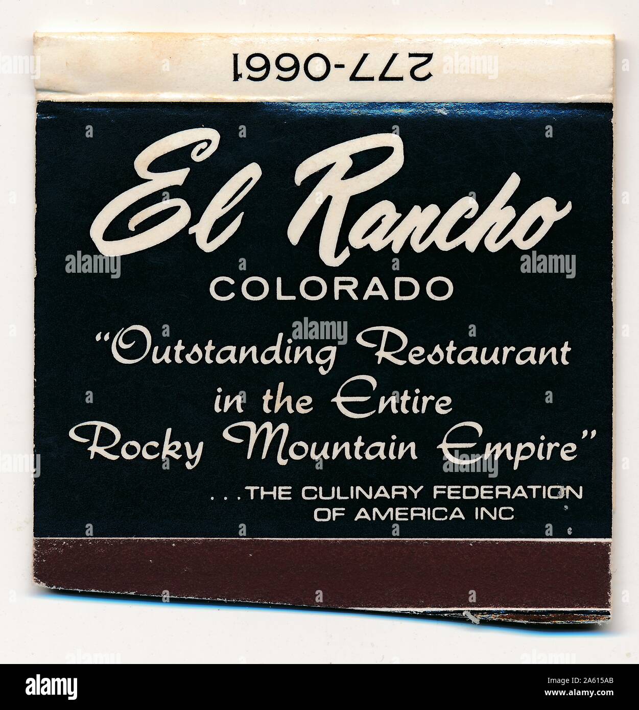 Matchbook cover with logo for the El Rancho restaurant, black color ...