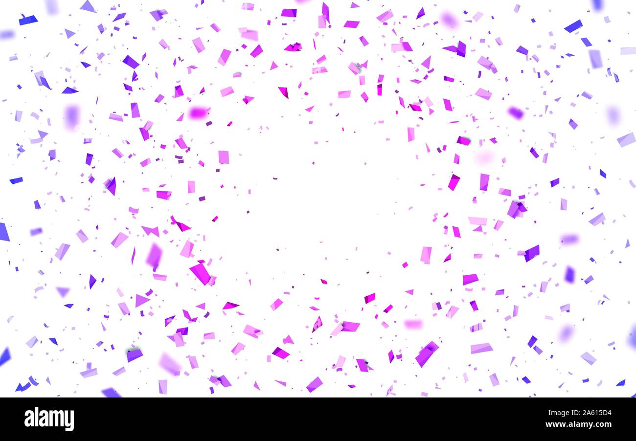 flying pink and purple confetti. Abstract background with explosion ...