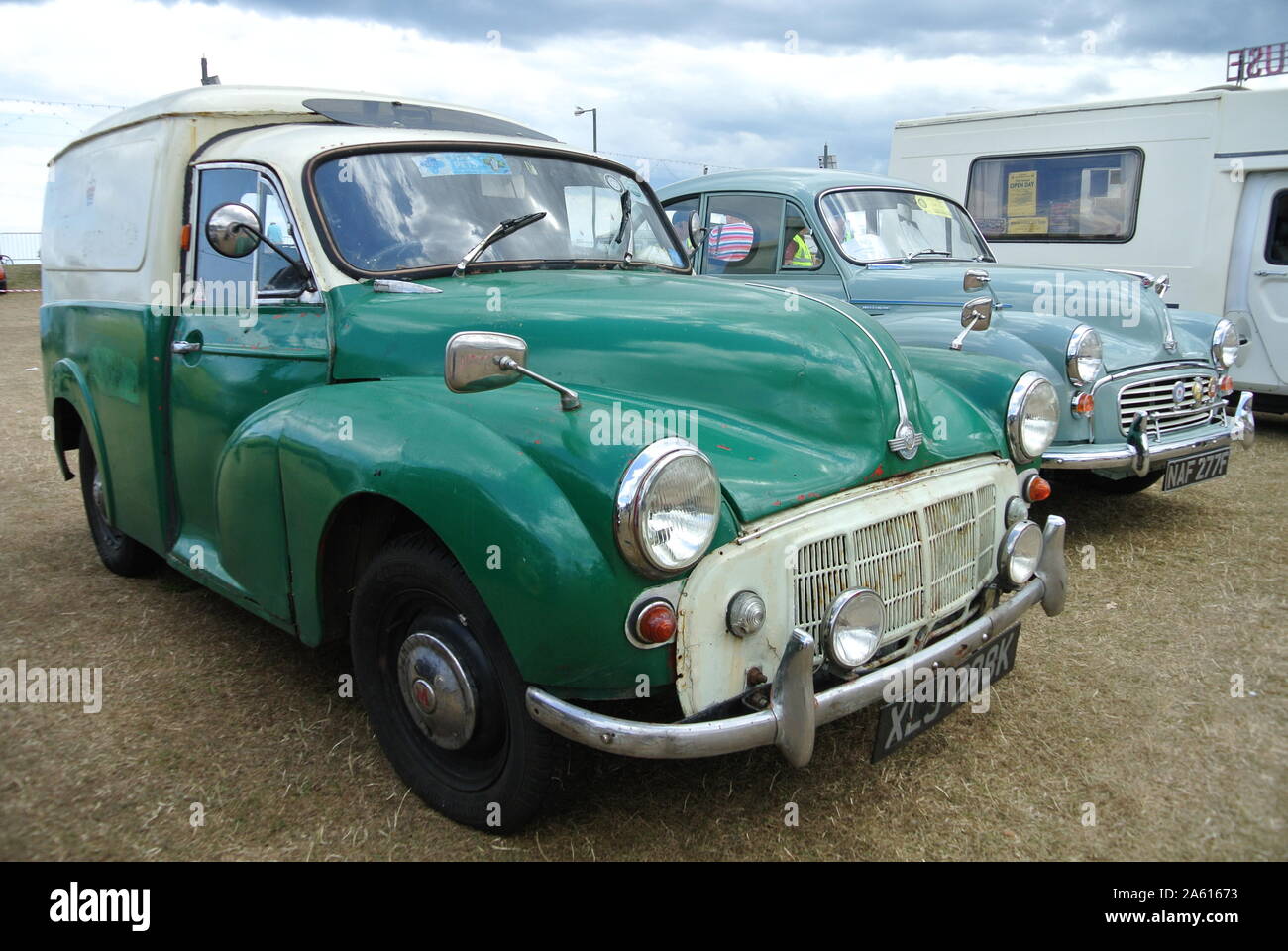 A 1972 Morris Minor van parked up on display at the English Riviera ...