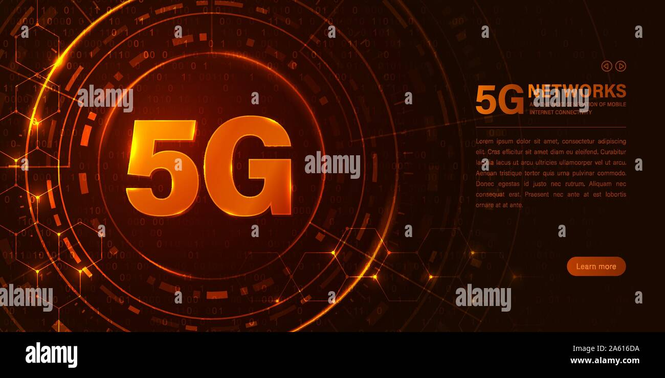 5G new wireless internet wifi connection. Fifth innovative generation of the global high speed ...