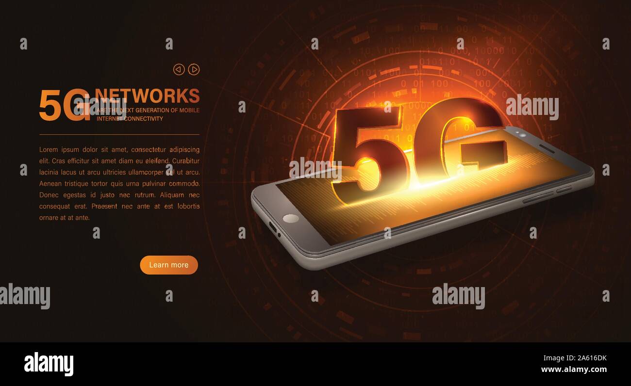 Glowing isometric illustration smartphone and 5G symbol. 5G new ...