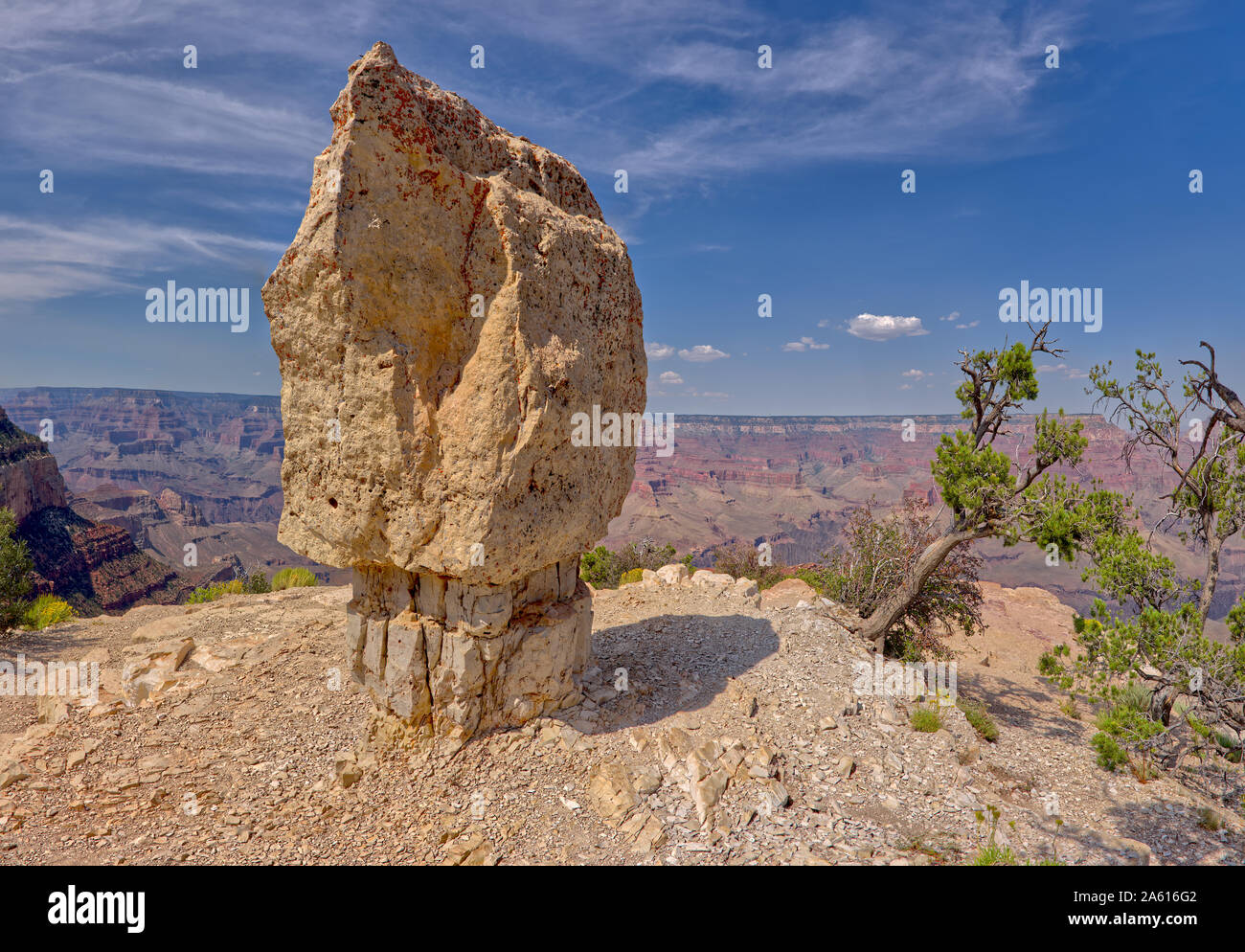 Closeup of Shoshone Rock on the edge of Shoshone Point on the south rim of the Grand Canyon ...