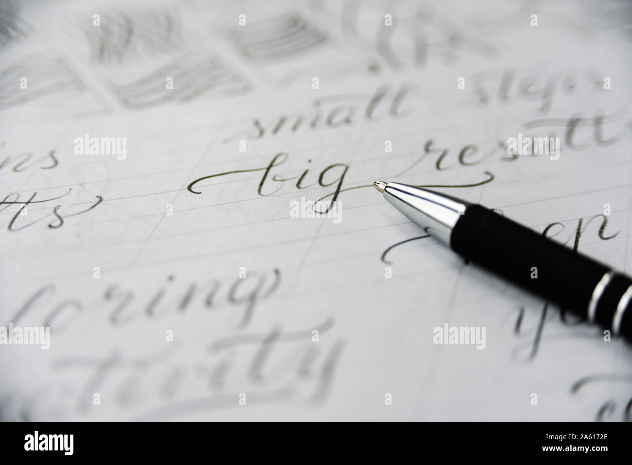Handwriting calligraphy sheets. Words with design elements, pen ...