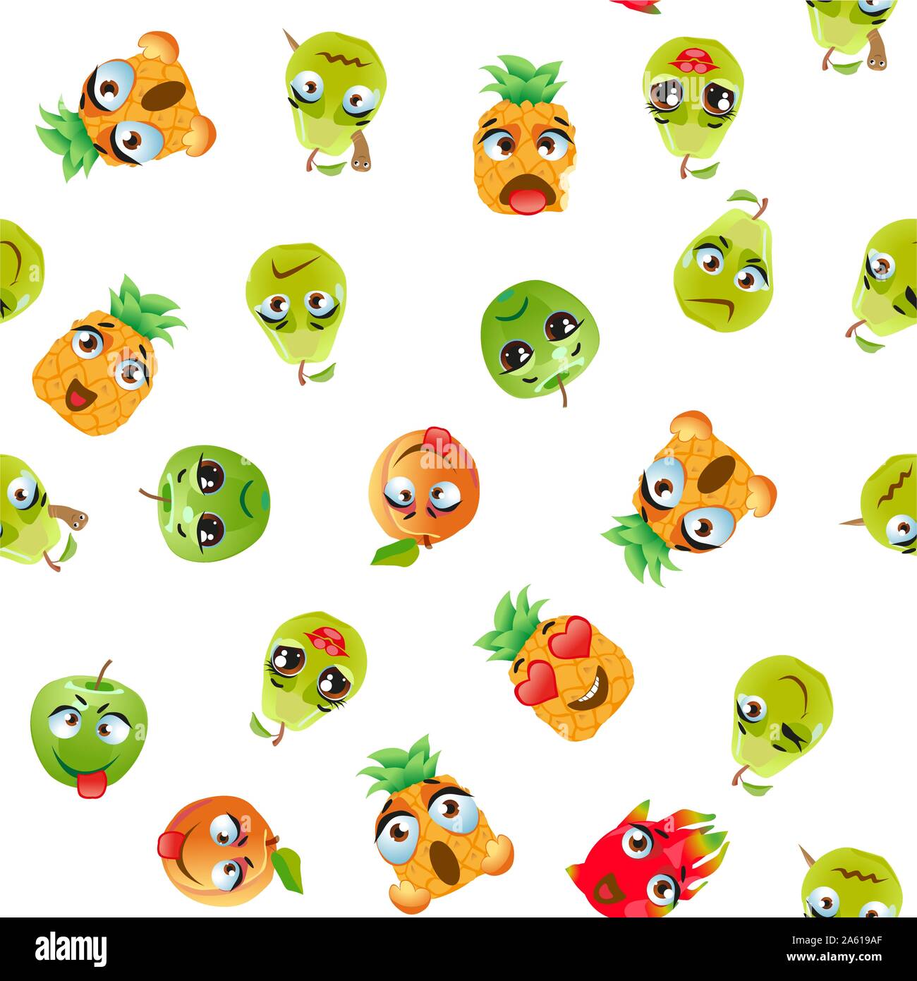 Cute seamless pattern with cartoon emoji fruits Stock Vector Image ...