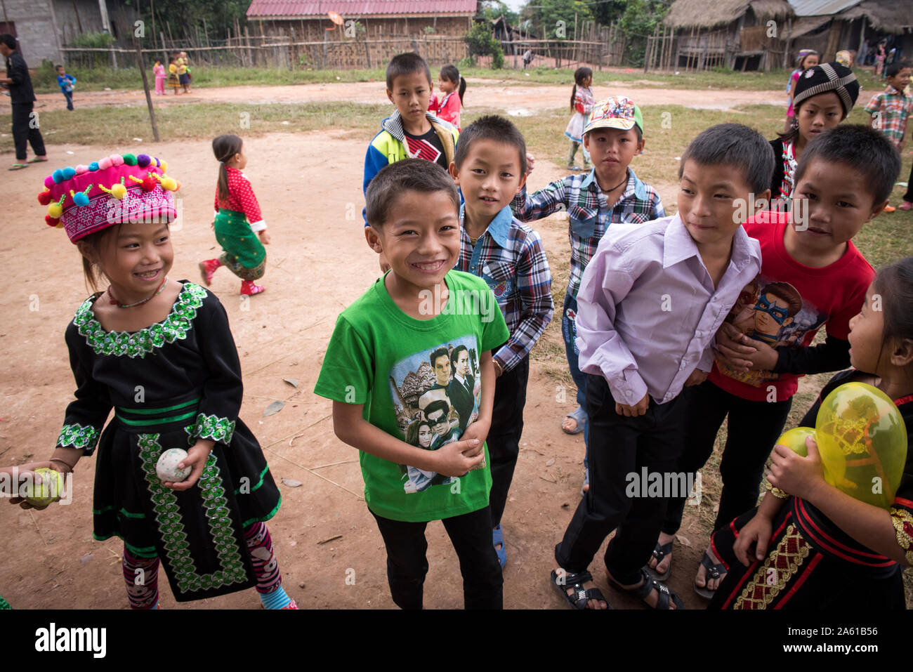 Hmong children pose proudly during New Year festivities in Muang Sing ...