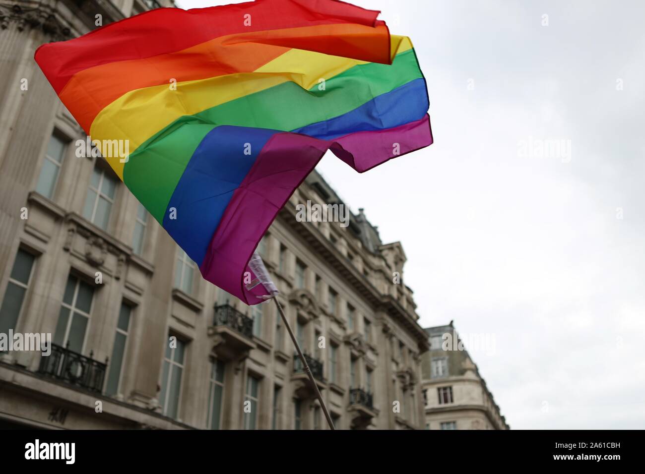 Pride Flag flying during the parade.The 50th Pride Parade toke place ...
