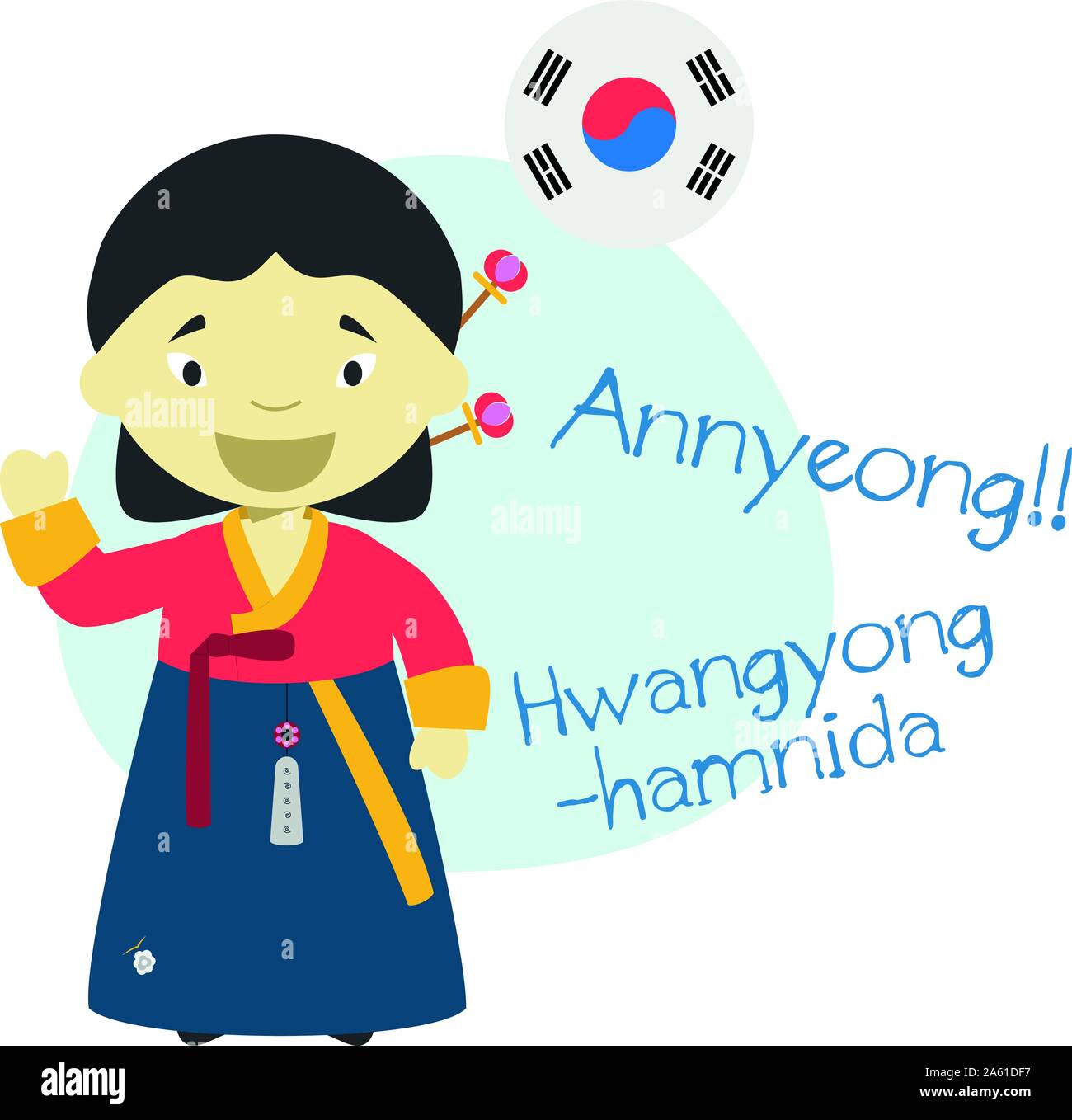 Vector illustration of cartoon character saying hello and welcome in ...