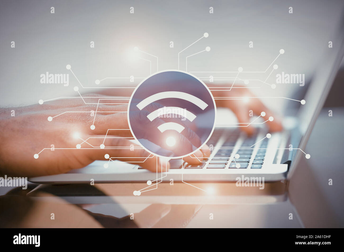 Illustration of wifi icon with electronic connections Stock Photo - Alamy