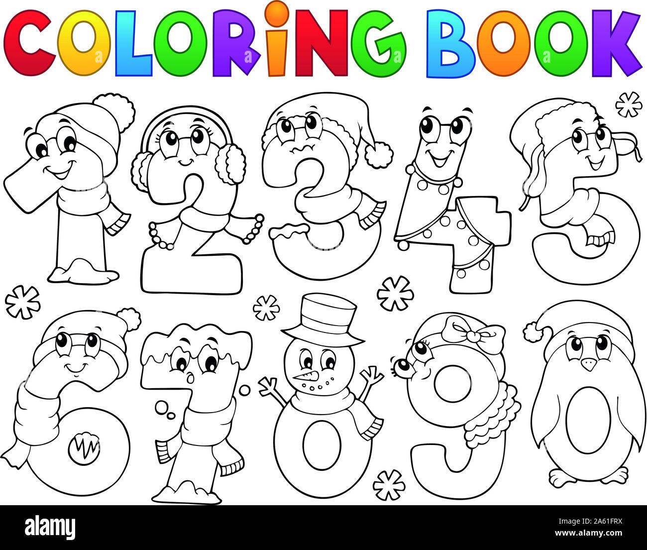 Coloring book winter numbers set 1 - eps10 vector illustration Stock ...