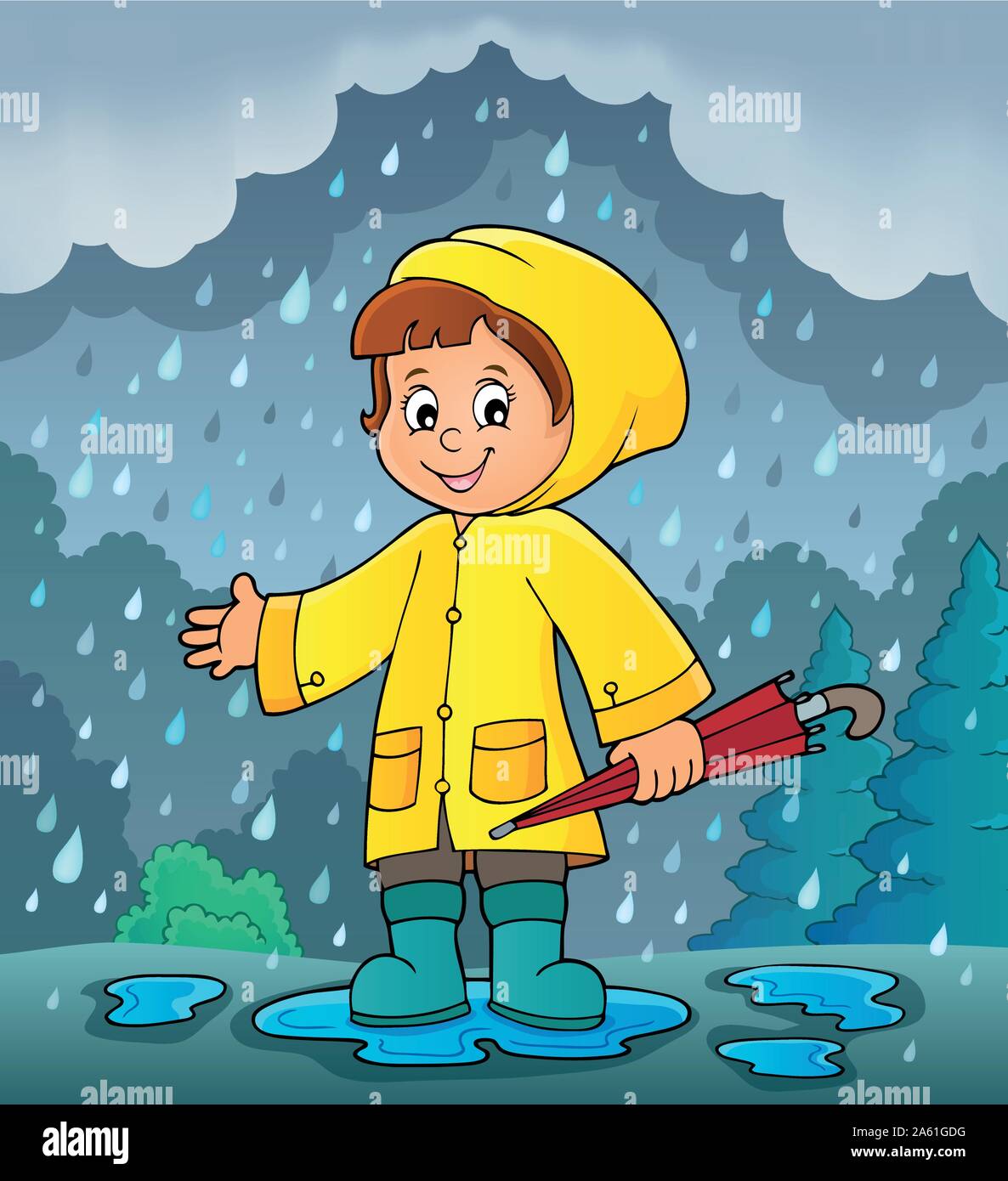 Girl in rainy weather theme image 2 - eps10 vector illustration Stock ...